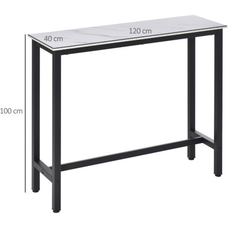 HOMCOM Table de Cuisine Haute avec Plateau en Marbre Blanc - Table à ...