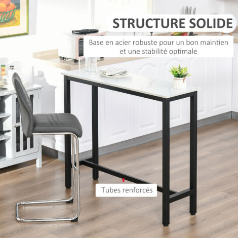 HOMCOM Table de Cuisine Haute avec Plateau en Marbre Blanc - Table à ...
