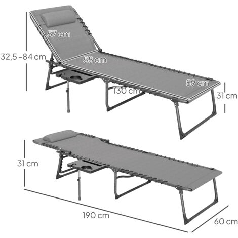 Chaise longue pliable avec dossier inclinable 5 positions, plateau ...