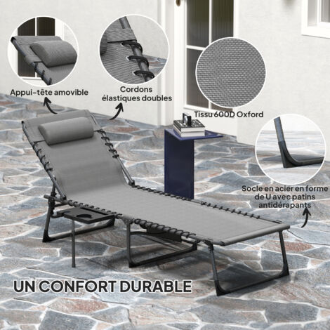 Chaise longue pliable avec dossier inclinable 5 positions, plateau ...