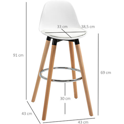 Lot de 2 chaises hautes de bar design blanc scandinave avec pieds bois ...