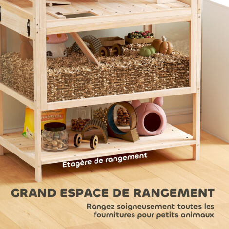 Cage pour hamster 3 niveaux XL en bois naturel avec paroi acrylique ...