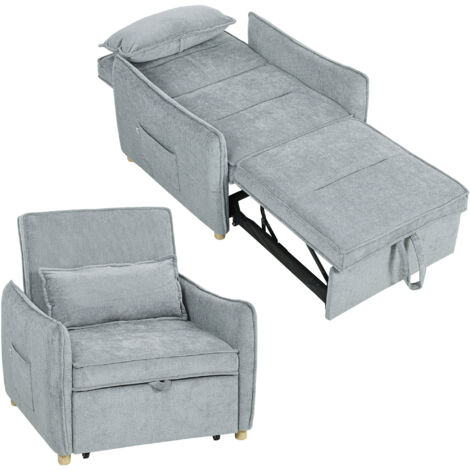 Canapé convertible en peluche grise 3 positions dossier inclinable ...