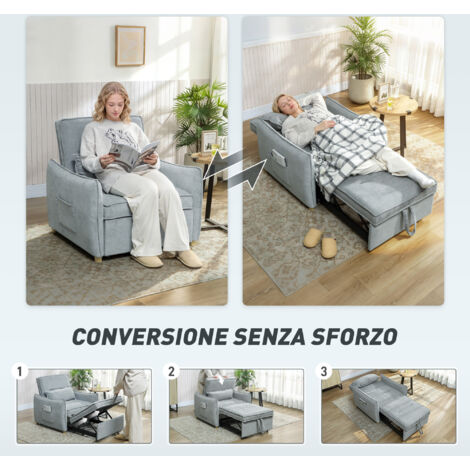 Canapé convertible en peluche grise 3 positions dossier inclinable ...