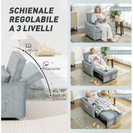 Canapé convertible en peluche grise 3 positions dossier inclinable ...