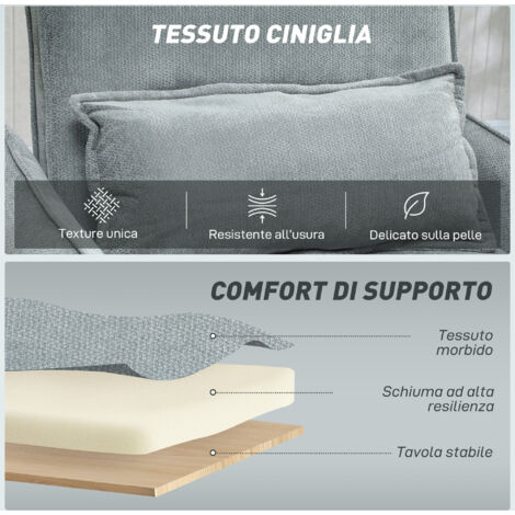 Canapé convertible en peluche grise 3 positions dossier inclinable ...
