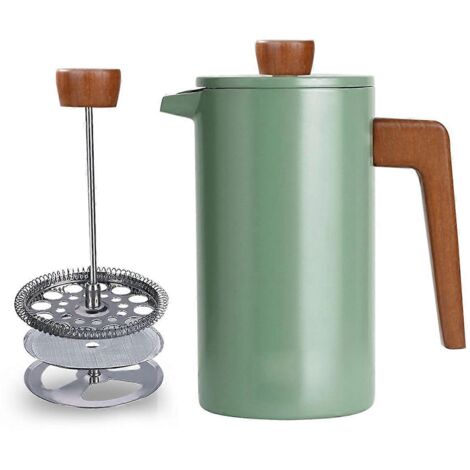 Cafetière à piston avec poignée en bois véritable pour café et thé.