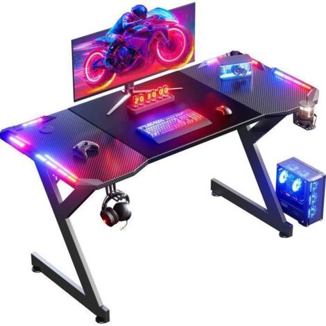 HLONONE LED Gaming Table 140 × 60 cm, Ergonomic Carbon Fiber Gamer Desk ...