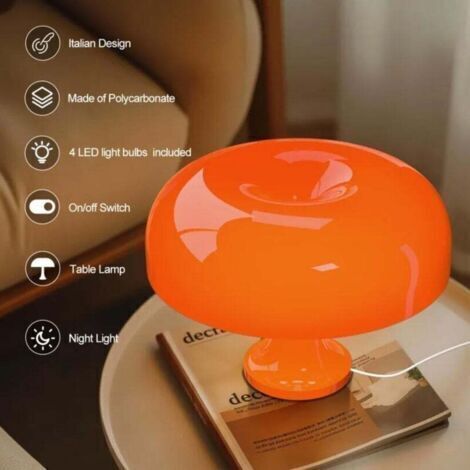 Lampe de bureau champignon orange LED tactile 3 modes de couleur ...