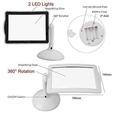 3X Rectangular Magnifying Glass with LED Light, Full Page Magnifier ...
