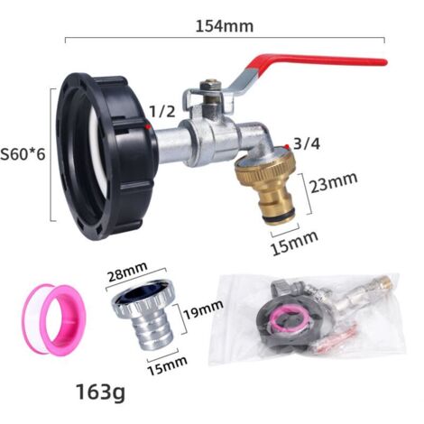 Set of 2 IBC Tank Adapters, 1000L Tank Tap, 1/2" Threaded Tank Tap ...