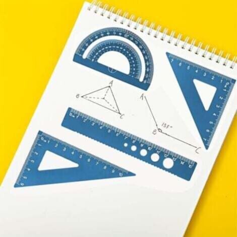 (Blue) Protractor and set square, school set square, with storage case ...