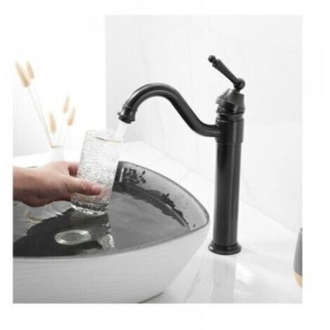 High matte black basin tap - With waste fitting - Matte black