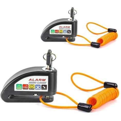 2x Antivol bloque disque alarme moto + câble de rappel 110dB noir ...