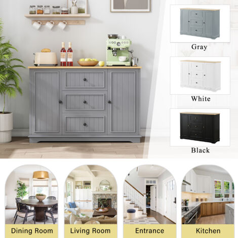 Enfilade grise de 3 tiroirs avec portes style refrigerateur retro 120cm ...