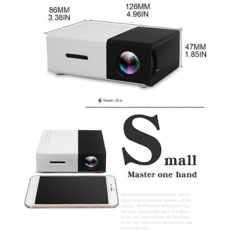 Mini projecteur LED 800 lumens blanc et noir avec prise UK série ...