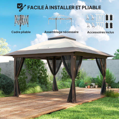 Pavillon de jardin pop-up 4x4m double toit avec moustiquaires zippées ...