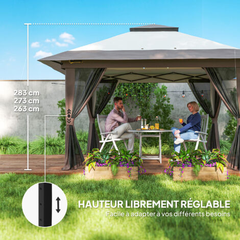 Pavillon de jardin pop-up 4x4m double toit avec moustiquaires zippées ...