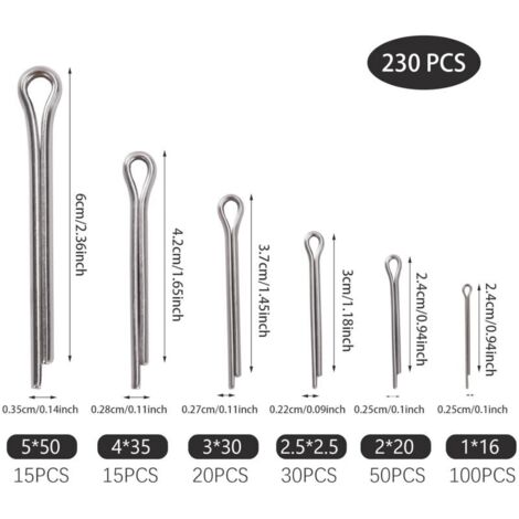 230-teiliges Edelstahl-Splinten-Sortiment M1 M2 M2,5 M3 M4 M5 mit ...