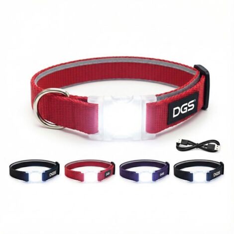 Collar luminoso LED para perro - Dog Gone Smart - Recargable - Rojo ...