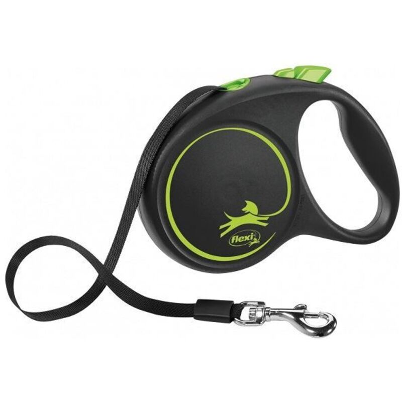 Flexi BLACK Design Tape Retractable Dog Lead - Green(M: 5m (up to: 25kg))