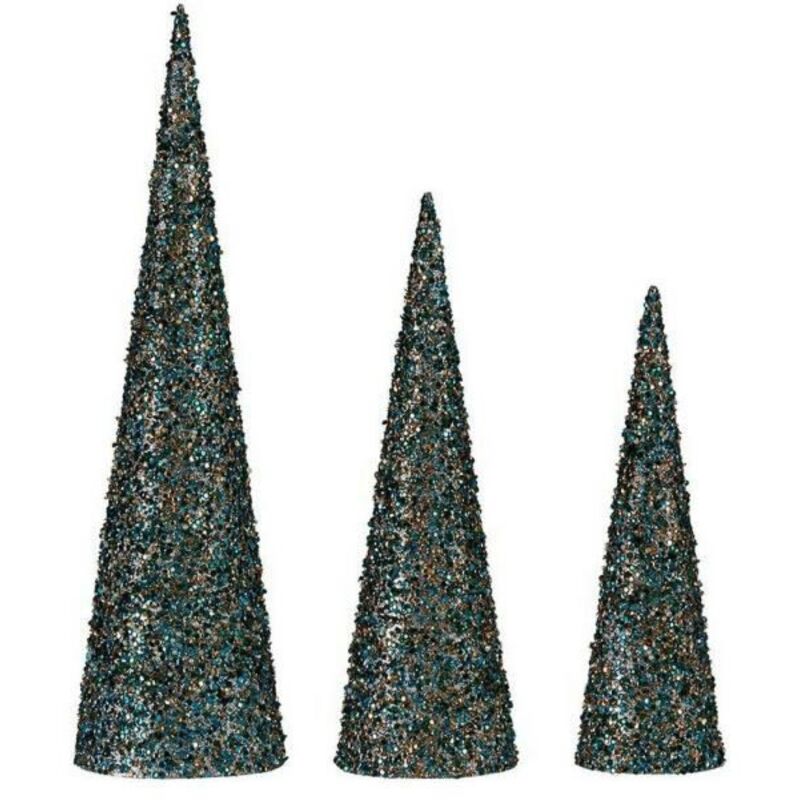 Christmas Decoration - Plastic Cones - Blue and Gold Glitter ...