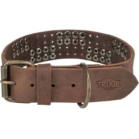 Dog Collar - TRIXIE - Brown - Rustic Leather - Rivets - Large Size
