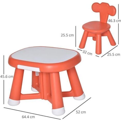 DEVESSPORT Children's Bureau Set Table & 2 Coral Red Chairs, Writable ...