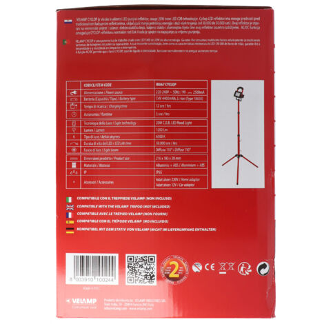 Velamp CYCLOP Akku-Baustrahler LED COB 20W 1200 Lumen mit 12V und 240V ...