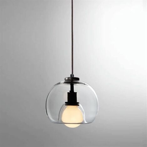Lustre vintage noir E27 avec abat-jour en verre transparent design ...