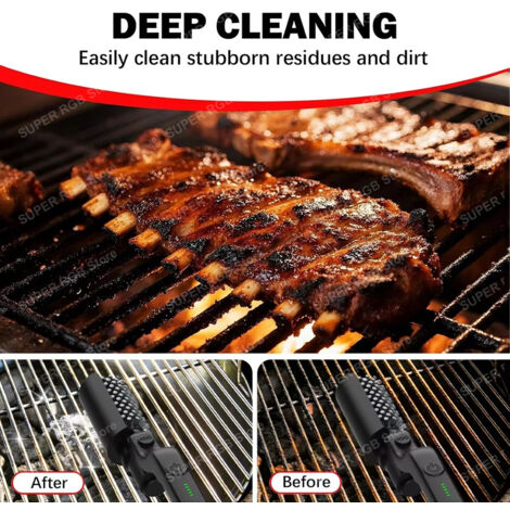 Brosse électrique de nettoyage pour barbecue sans fil rotative noire ...
