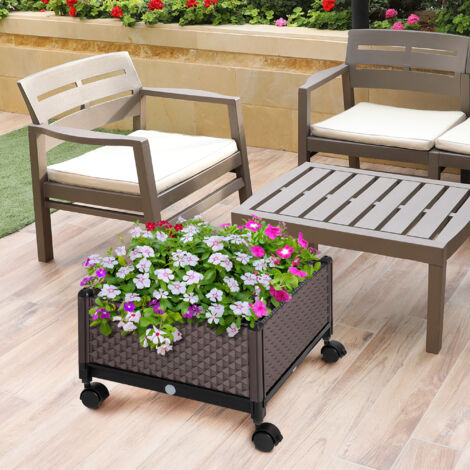 Jardinière plastique avec drainage et roues pour plantes de balcon ...