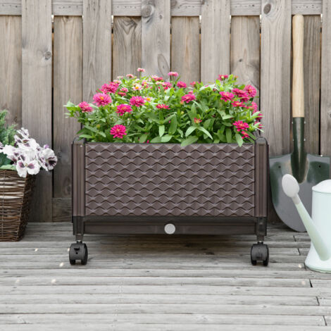 Jardinière plastique avec drainage et roues pour plantes de balcon ...