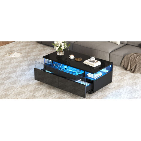 Table basse de salon lumineuse LED noire pour petit espace moderne ...