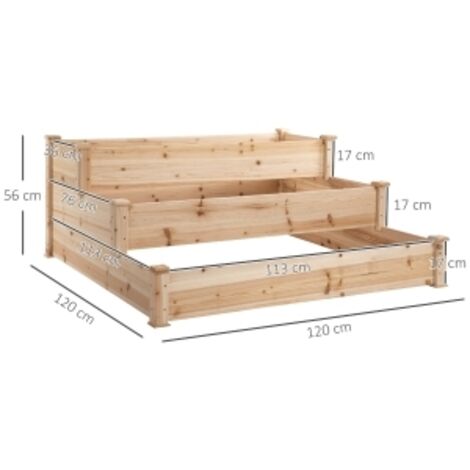 Bac de culture à 3 niveaux pour aromatiques et fleurs. Bois de sapin ...