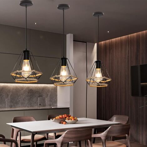 Suspension luminaire diamant noir en métal style industriel retro E27 ...