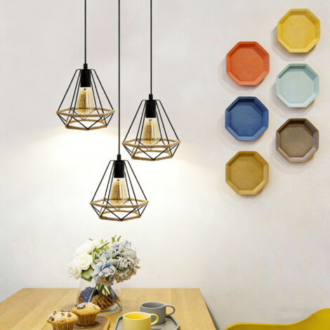 Suspension luminaire diamant noir en métal style industriel retro E27 ...