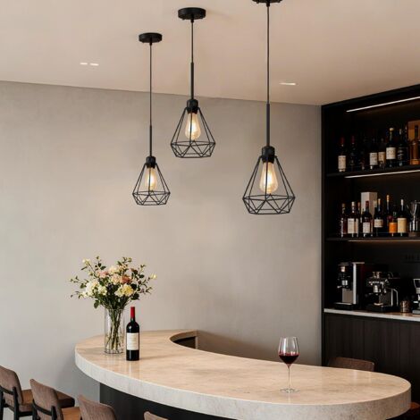 Suspension luminaire diamant noir en métal style industriel retro E27 ...