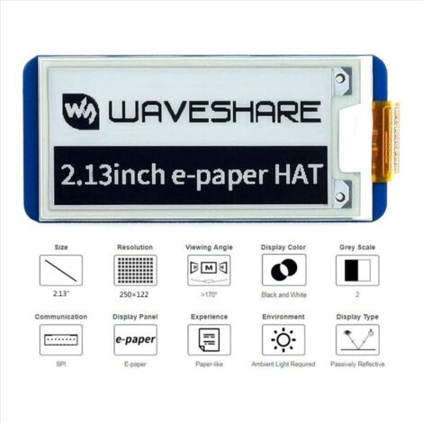 2,13-Zoll E-Ink HAT, 250×122 Pixel, für Raspberry Pi 4B/3B+/3B/2B/Zero