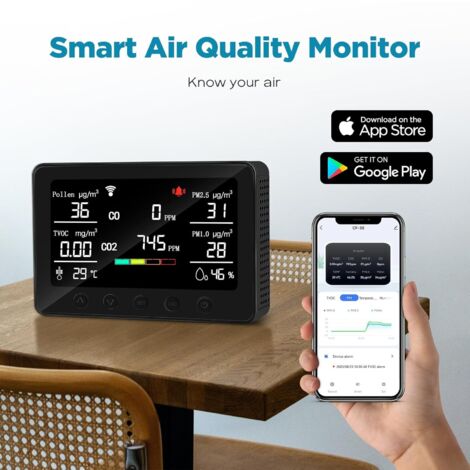 Analyseur Air Digital CO2 PM2.5 Température Écran Large 6,4 Pouces ...