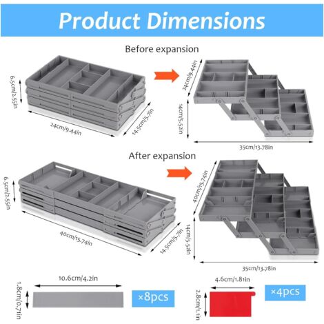 Rangement tiroir cuisine extensible en plastique compartimenté 1pc ...