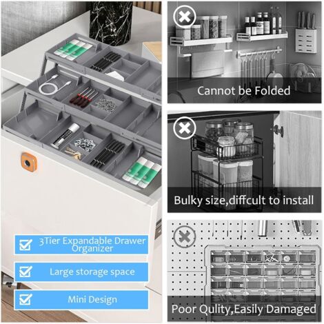 Rangement tiroir cuisine extensible en plastique compartimenté 1pc ...