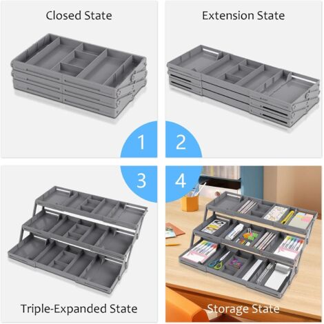 Rangement tiroir cuisine extensible en plastique compartimenté 1pc ...