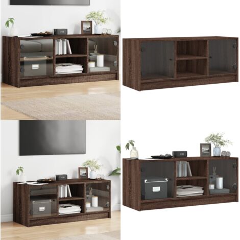 Mobile Porta TV con Ante in Vetro Rovere Marrone 102x37x42 cm - Armadio ...