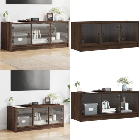 Mobile Porta TV con Ante in Vetro Rovere Marrone 102x37x42 cm - Armadio ...