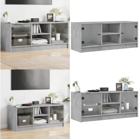 Mobile Porta TV con Ante in Vetro Grigio Cemento 102x37x42 cm - Armadio ...