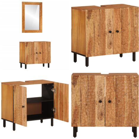 Set Mobili da Bagno 2pz in Legno Massello di Acacia - Specchio da bagno ...