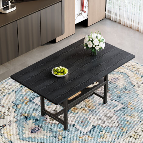 Table à manger rectangulaire et noire, de style industriel. Dimensions ...