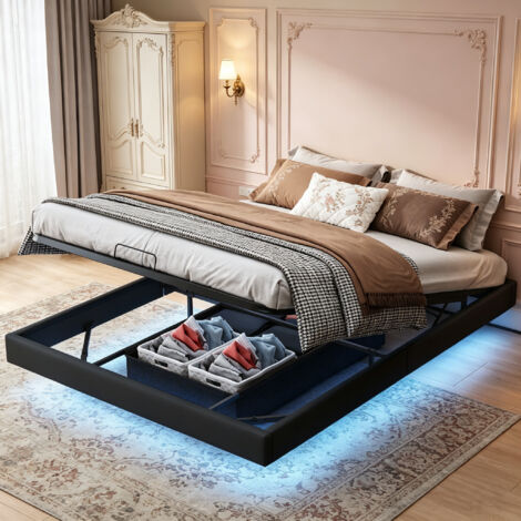 Lit flottant design 160x200 à éclairage LED et grand coffre de lit ...