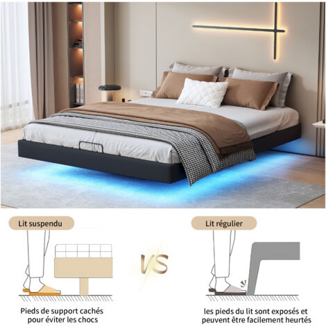 Lit flottant design 160x200 à éclairage LED et grand coffre de lit ...